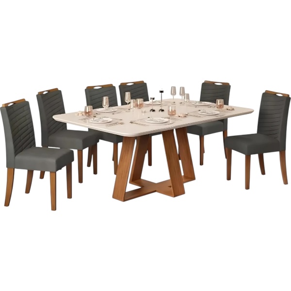 Comedor 6 Sillas Celeste Beige y Gris - Amoblamientos Colonia