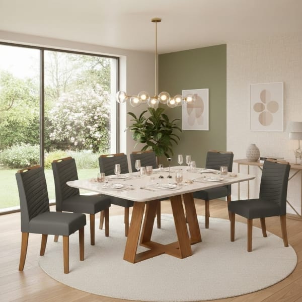 Comedor 6 Sillas Celeste Beige y Gris - Amoblamientos Colonia